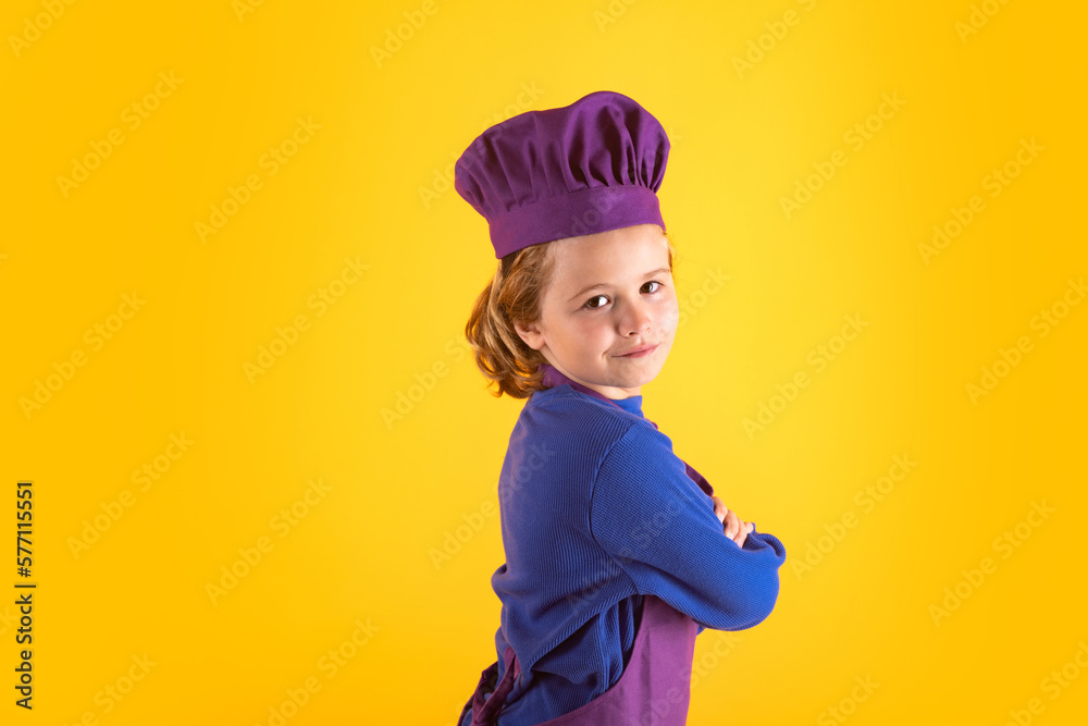 Cooking children. Chef kid boy in form of cook. Child boy with apron ...