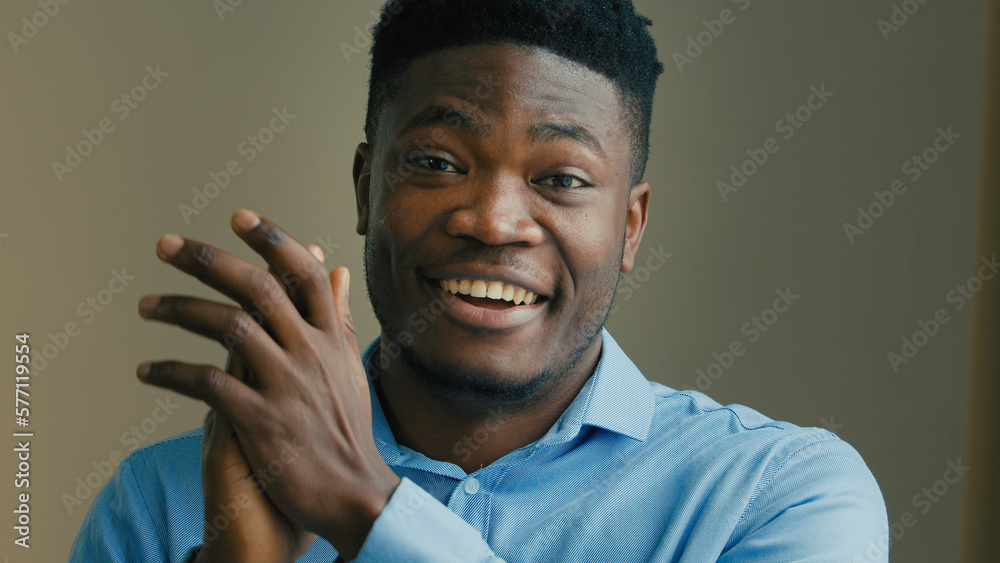 African american happy emotional man winner office worker male ...