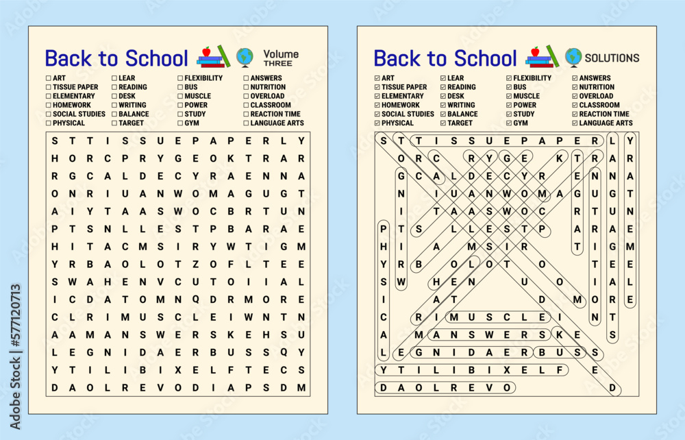 Back to school word search puzzle - volume three Stock Vector | Adobe Stock