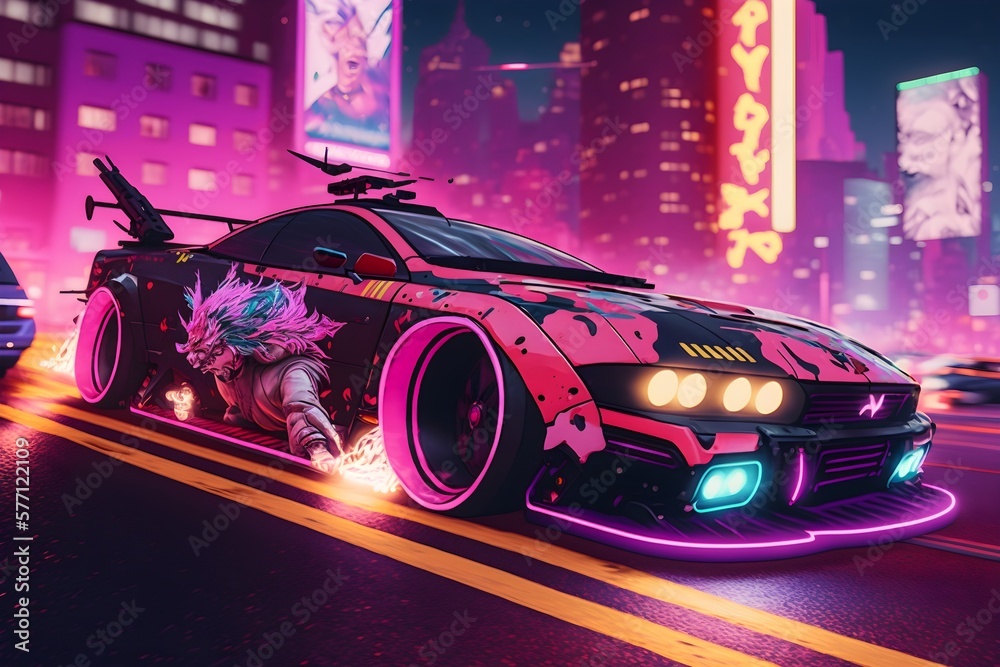 Ilustracja Stock: Race Car with a custom wrap racing through a ...