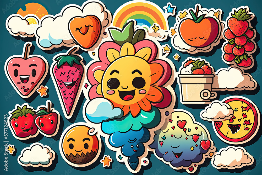 12 Sticker pack of funny cartoon characters, generative artificial ...