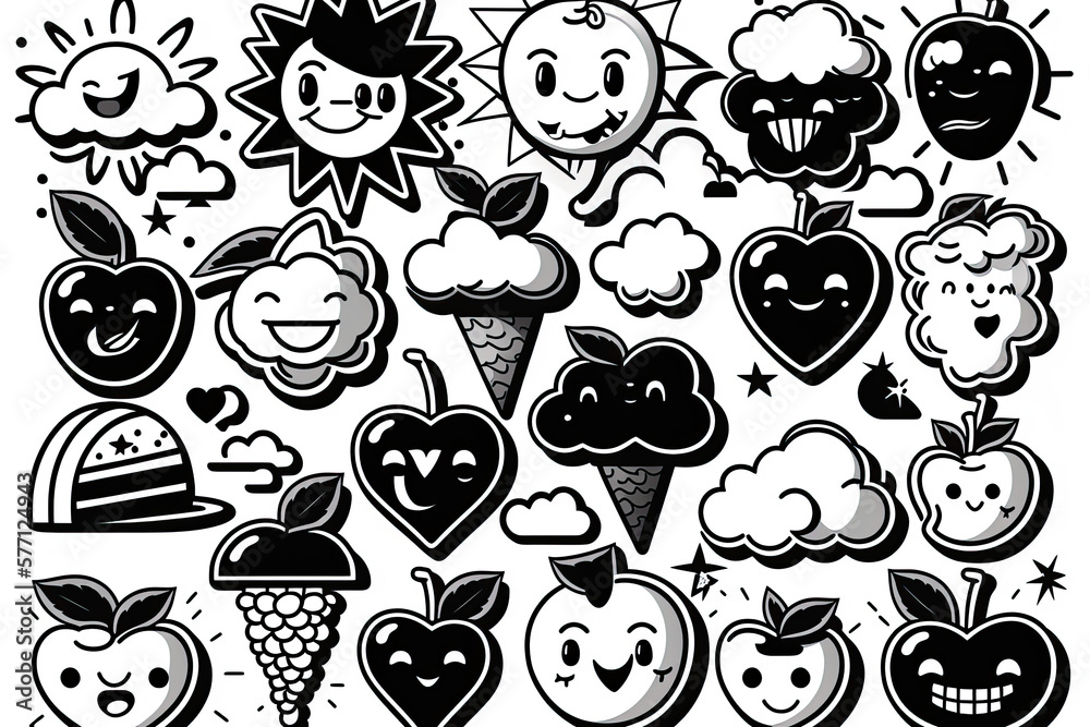 black and white 12 Sticker pack of funny cartoon , generative ...