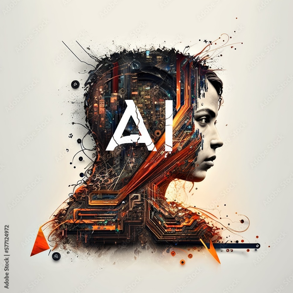 Letter AI logo with face half human half cyborg, icon design template ...