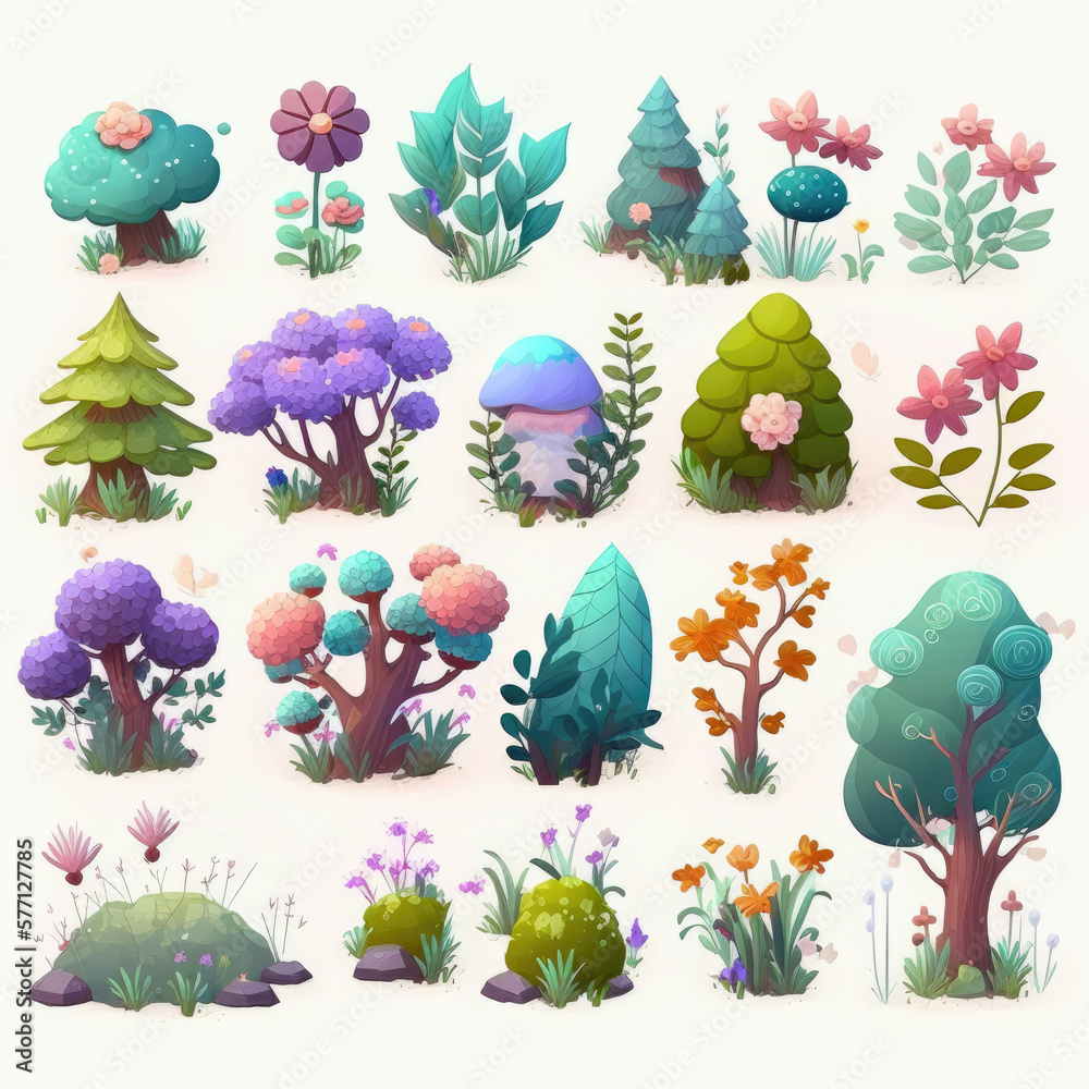 cute nature objects set on sprite sheet, Generative AI Stock ...