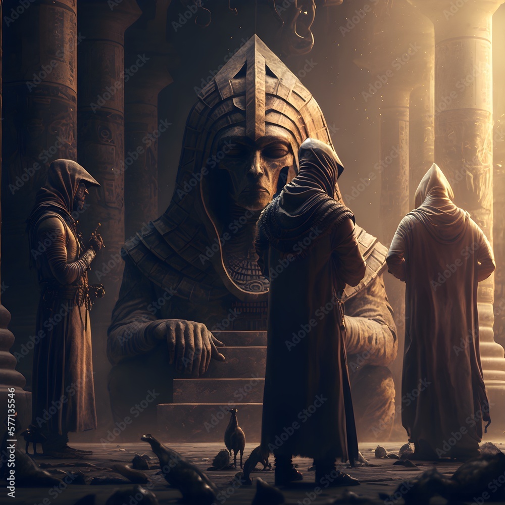 ancient Egyptian monks wearing ancient monk robes completing sacred ...