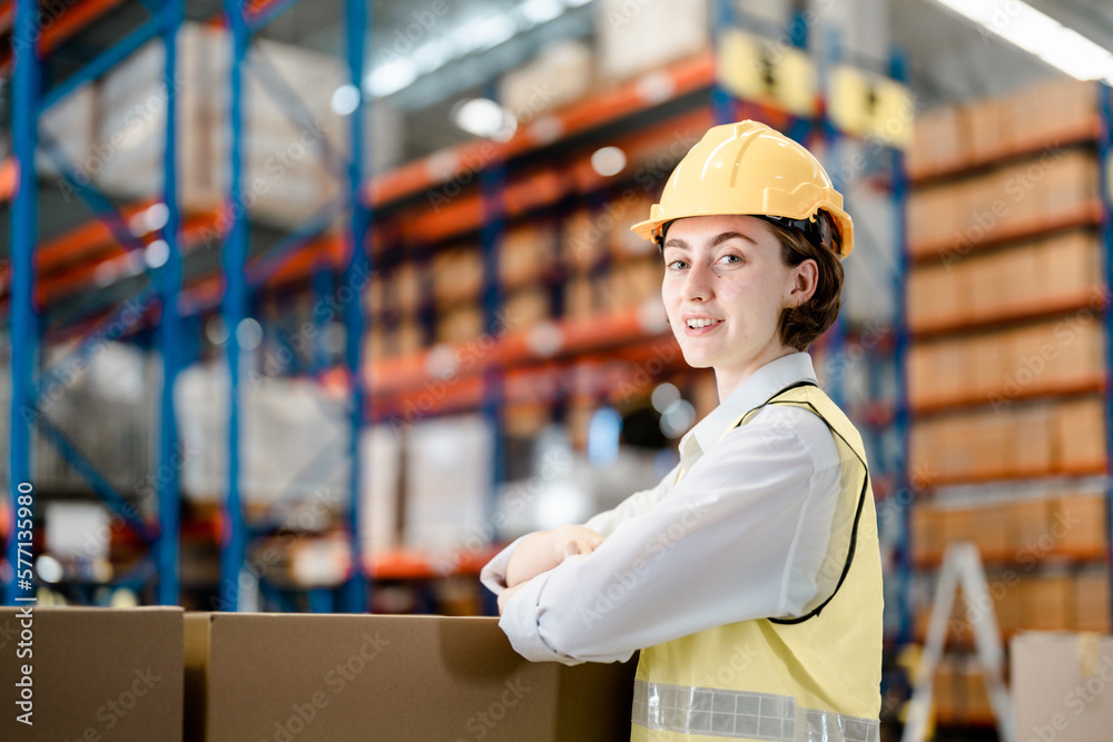 smart woman worker wearing working suite dress and safety helmet at ...