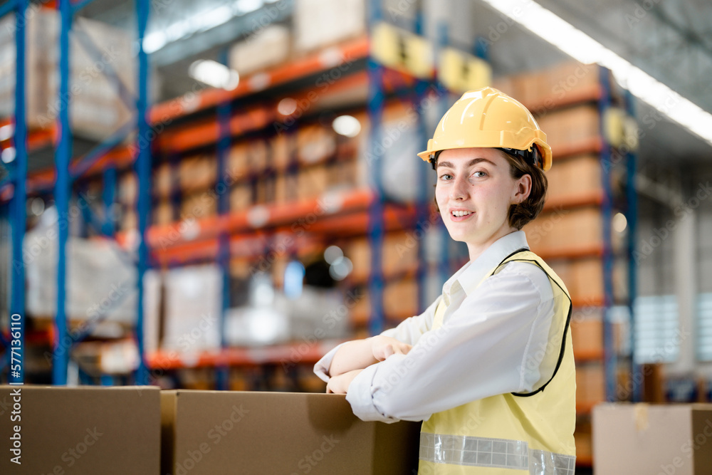 smart woman worker wearing working suite dress and safety helmet at ...