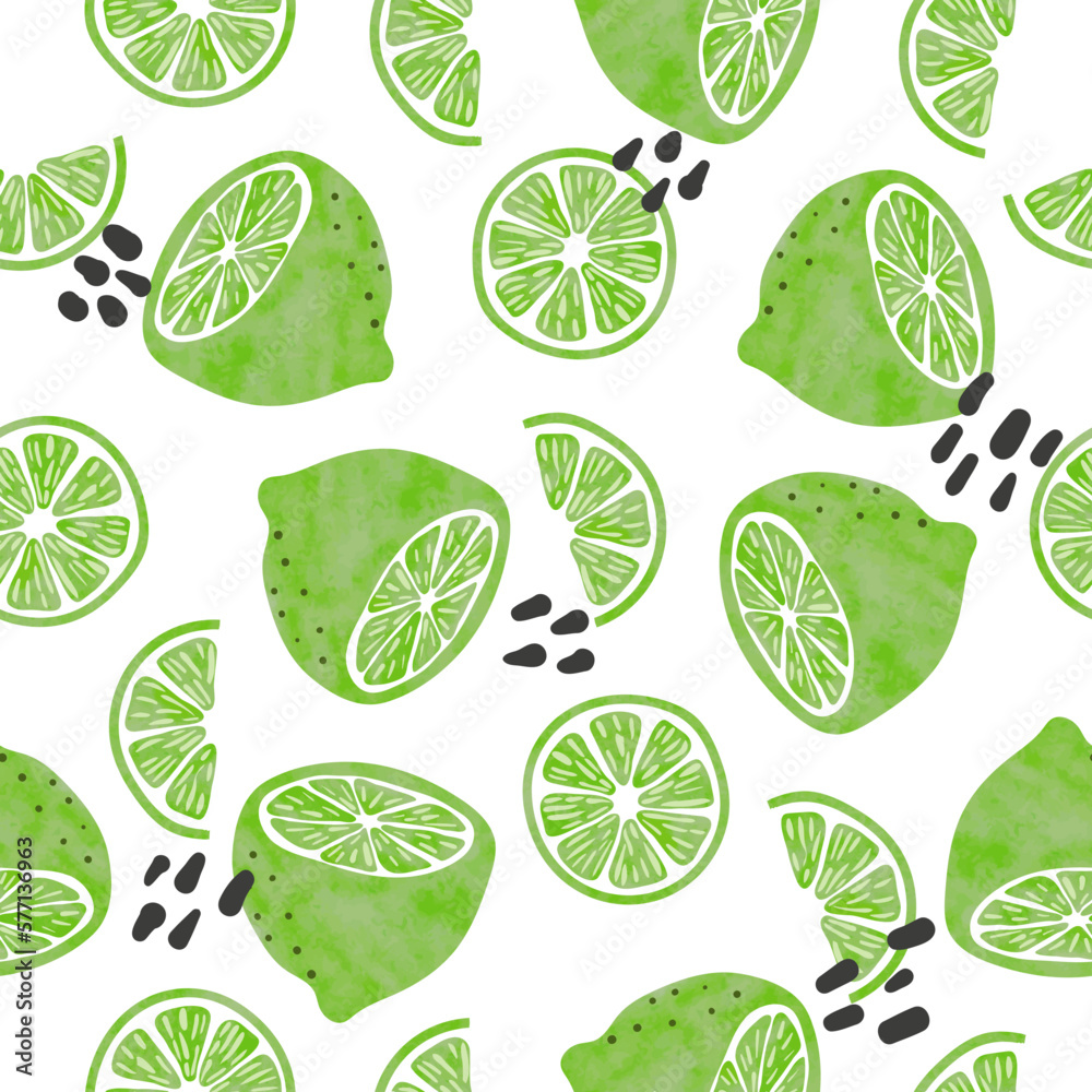 Seamless lime pattern. Vector citrus fruit background Stock Vector ...