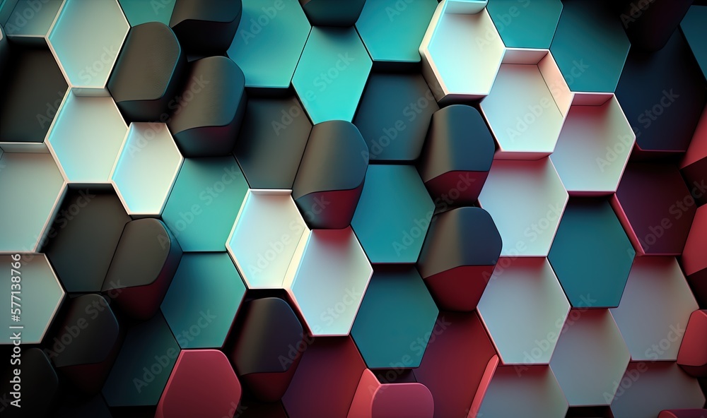 an abstract background of hexagonal shapes in red, blue, and green ...