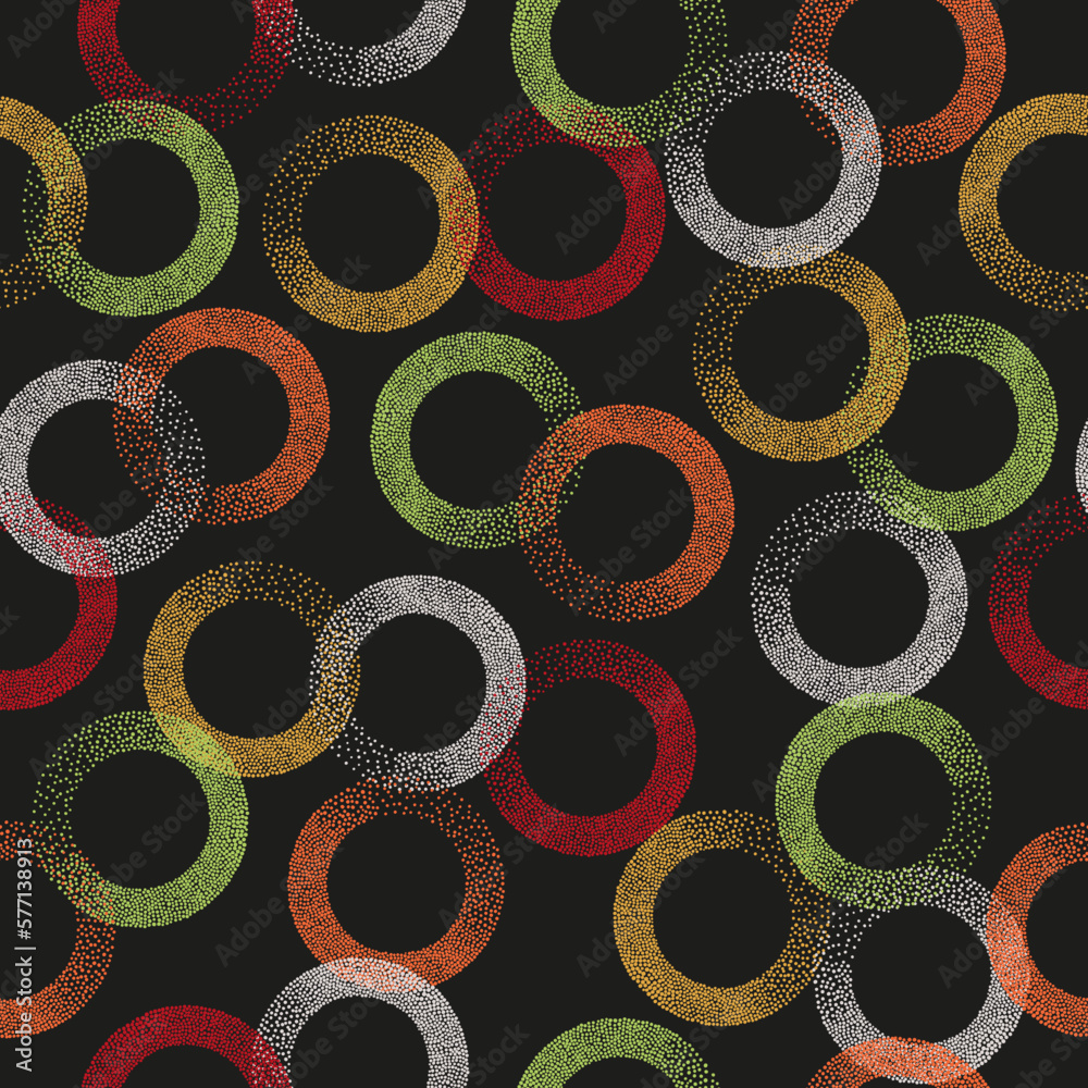 Seamless geometric colorful circles pattern. Abstract vector rings ...