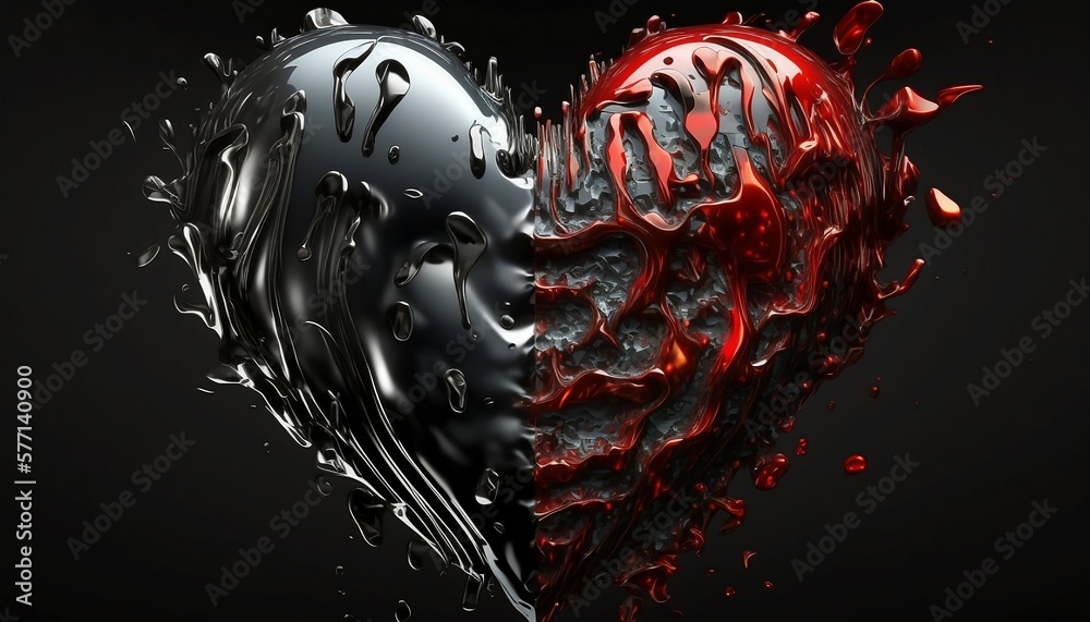 Dripping Melting Liquid Metal Black and Red Molten Lava Heart Symbol ...
