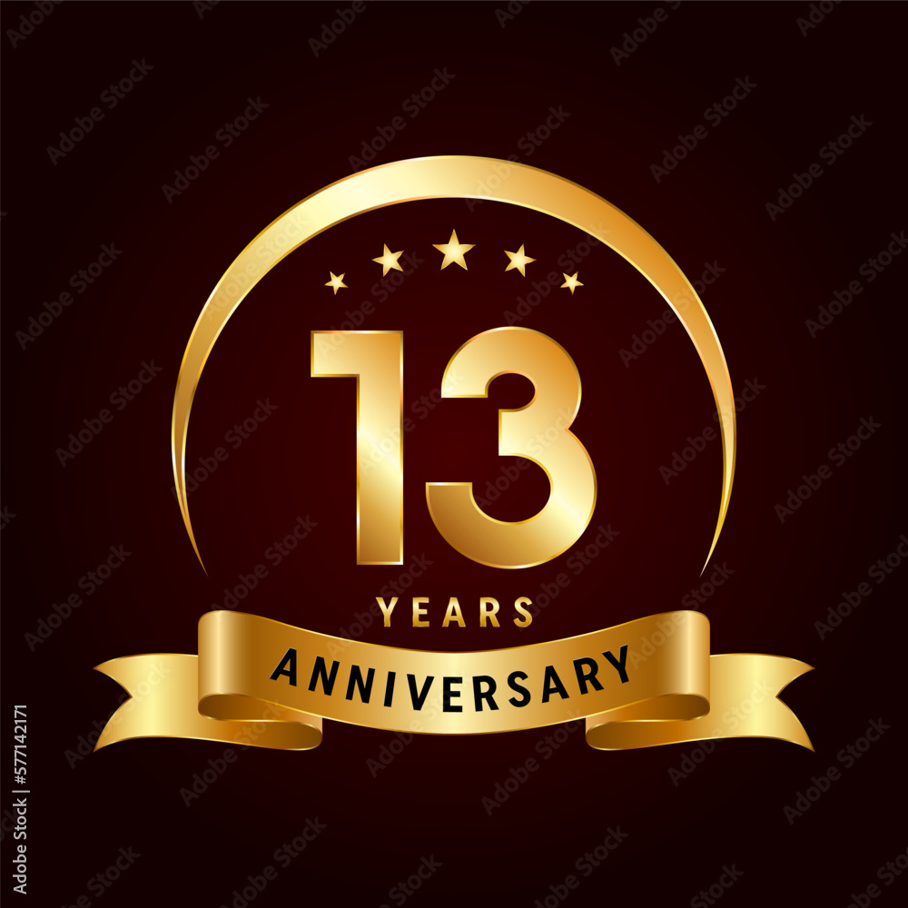 13th Anniversary logo design with golden ribbon. Logo Vector Template ...