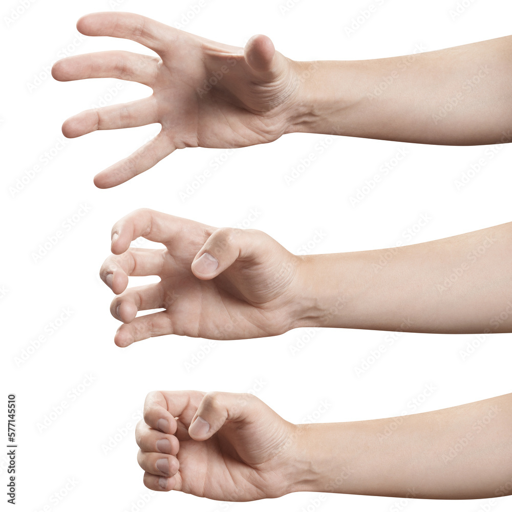 Foto de Set of three phases of holding/seizing hand gestures, cut out ...