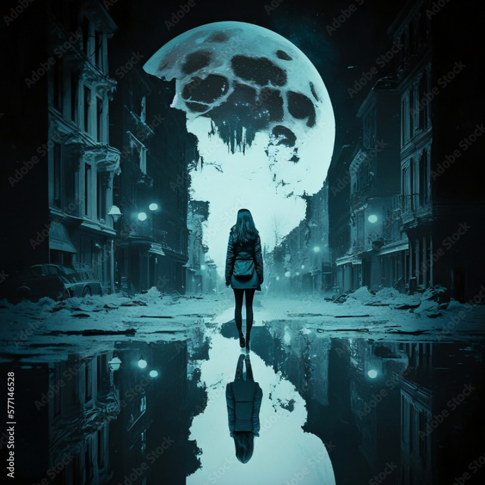 silhouette fading away under a glacial moon, Generated Ai Stock ...