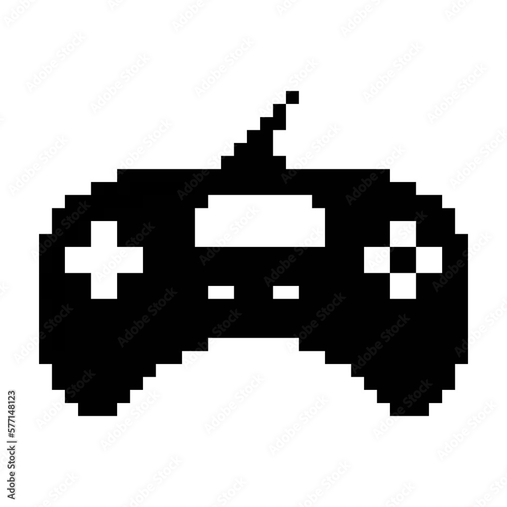 Joystick videogame controller icon black-white vector pixel art icon ...