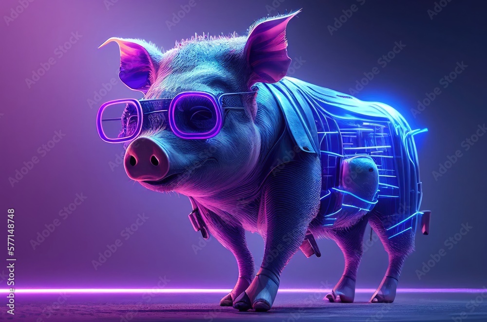 Pig Futuristic Coder Generative AI Stock Illustration | Adobe Stock