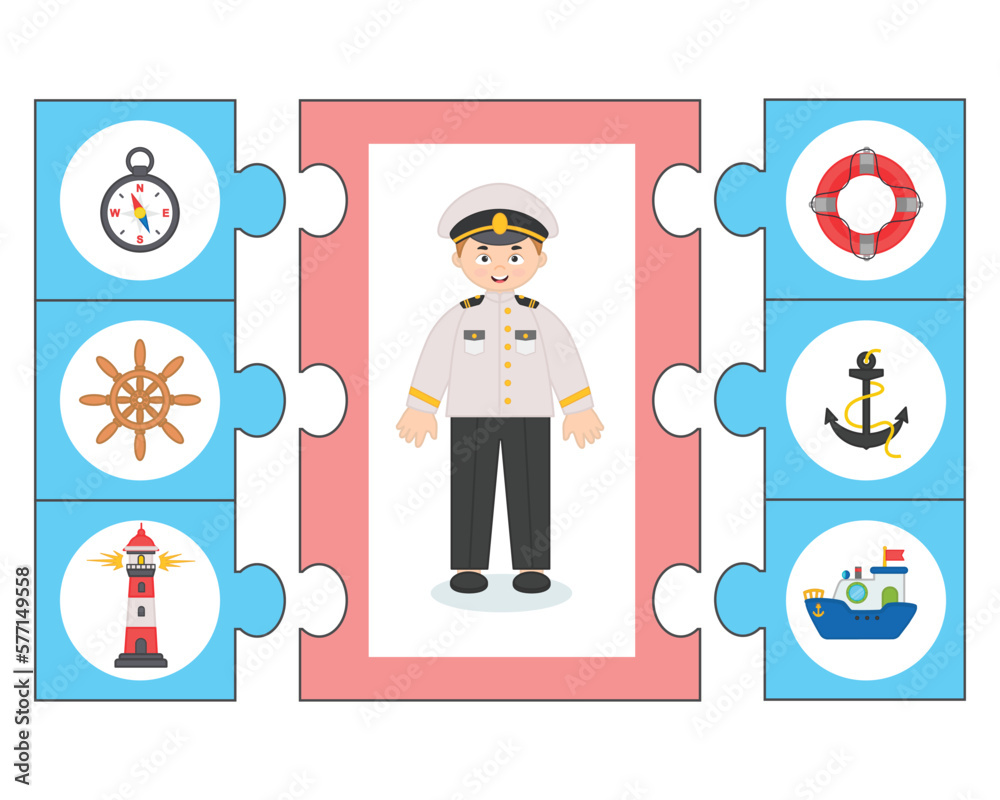 Game for children profession. Puzzle. Captain of the ship. Vector ...