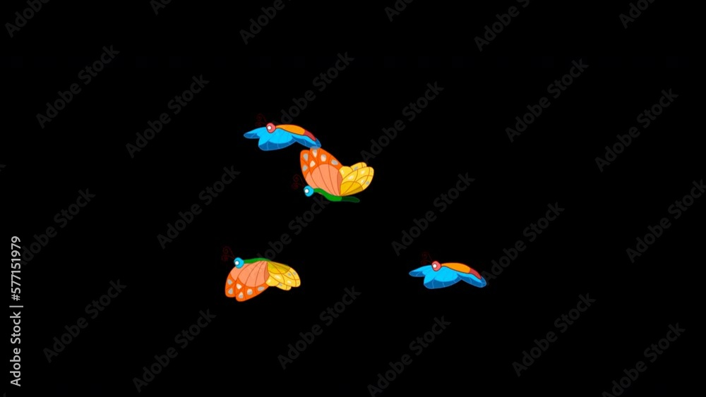 Butterflies swarm flying animation. Colorful group. Flapping wing ...