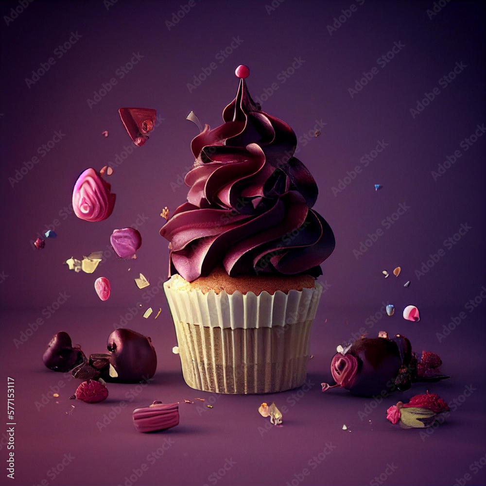 Editorial 3D Product Photoillustration of Confectionery Cupcake with ...