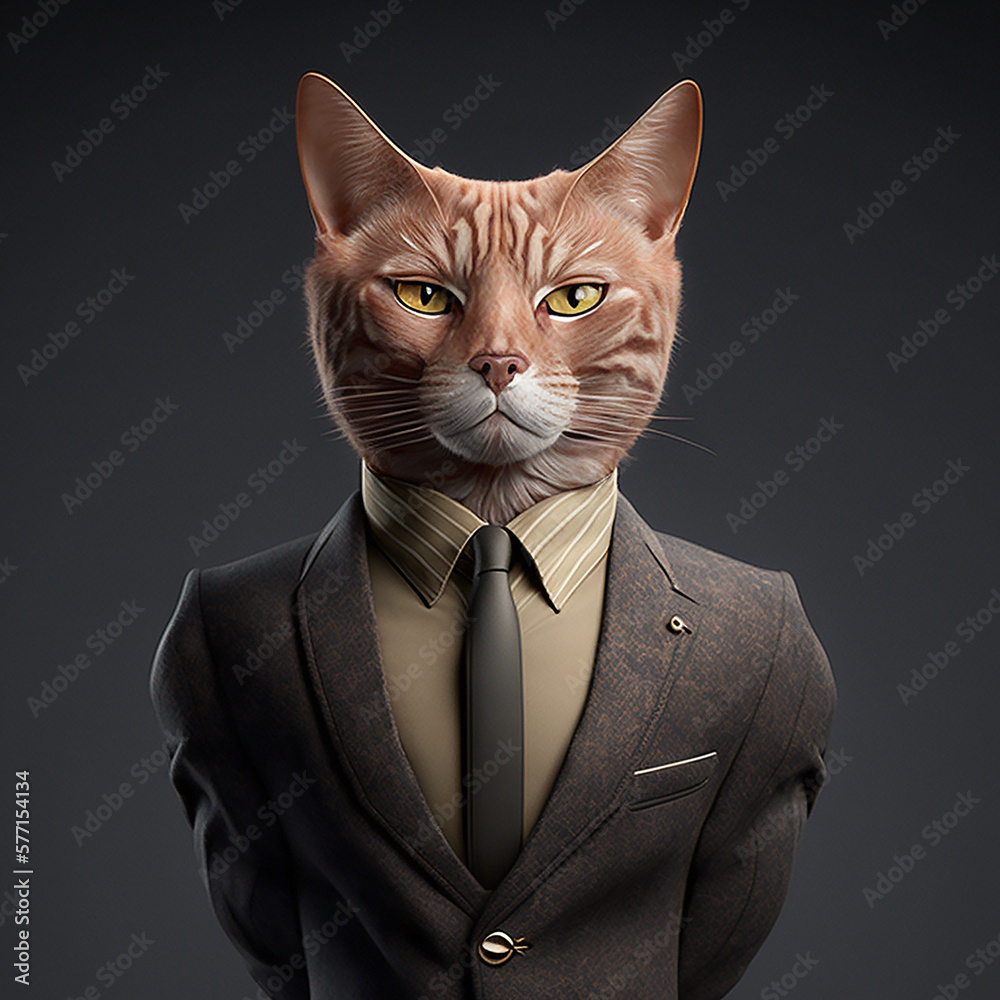 Realistic lifelike glam cat kitten kitty feline in black tie cocktail ...