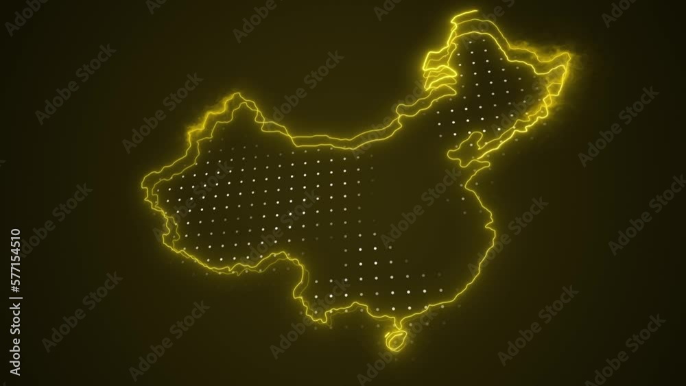 Neon Yellow China Map Borders Outline Loop Background. Neon Yellow ...