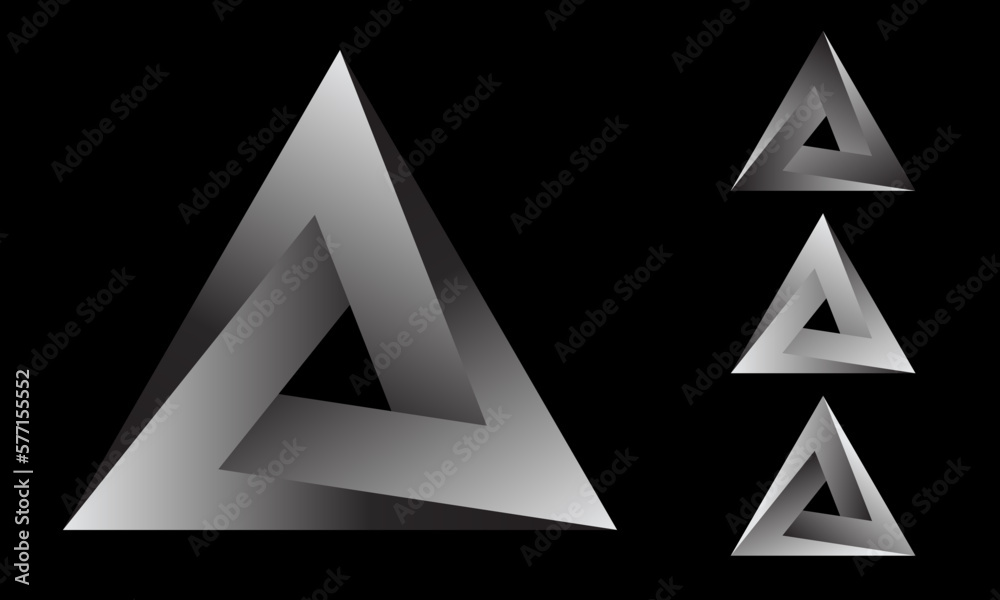Set of four impossible triangles. Penrose triangle. Geometric 3D object ...
