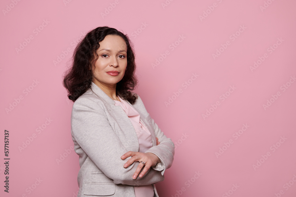 Beautiful successful confident middle-aged dark-haired multi-ethnic ...