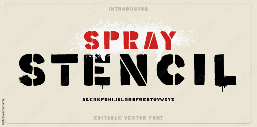 Stencil font with spray paint texture with mis-printed overspray ...