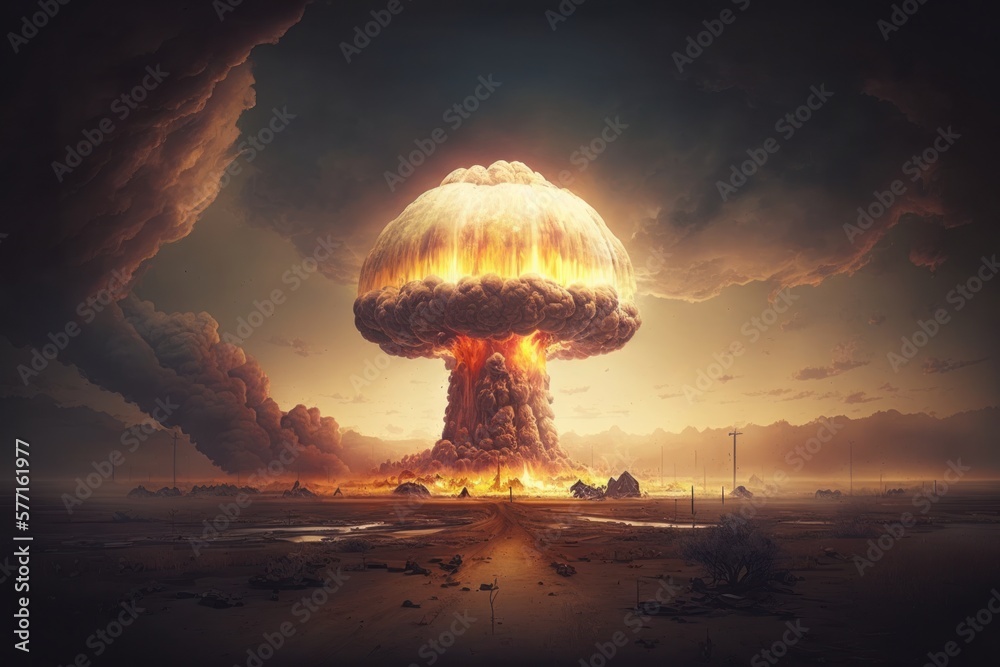 Huge nuclear bomb explosion, end of the world, doomsday in a post ...