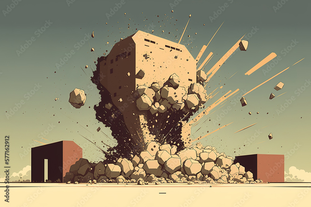 demolition of an old structure followed by a controlled explosion ...