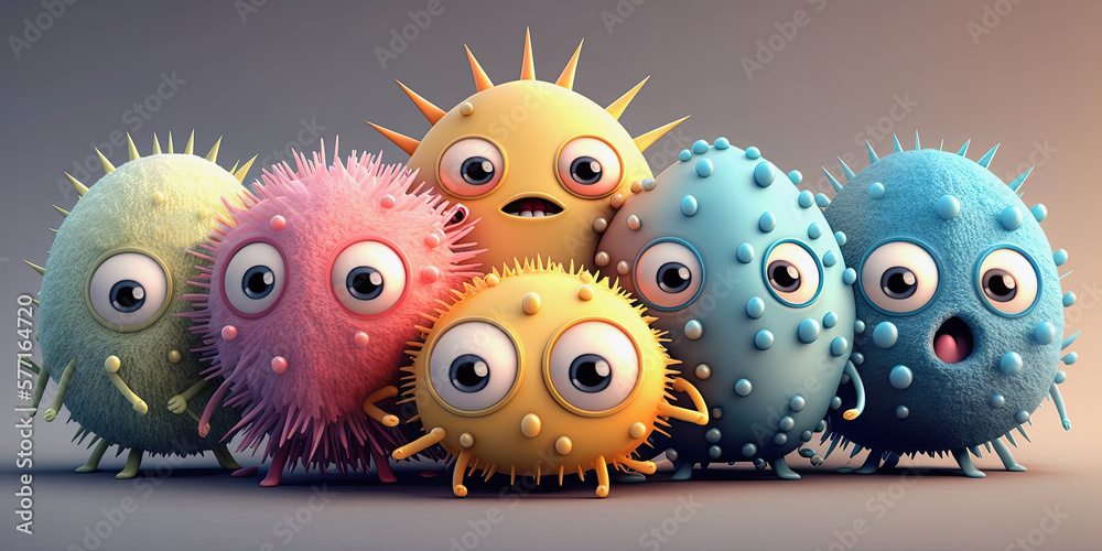 generative ai fantasy illustration of multiple virus characters in a ...
