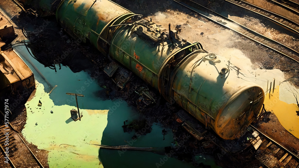 Toxic leak from freight train accident, wreck of railroad cars and ...