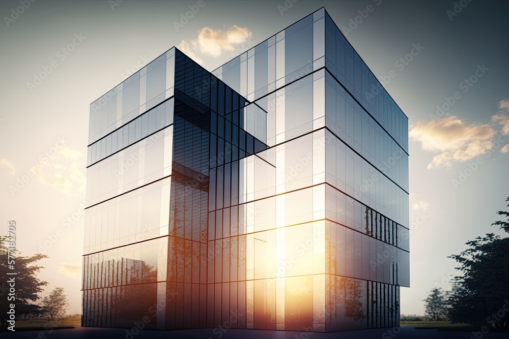 Contemporary high rise office building with a glass facade in morning ...