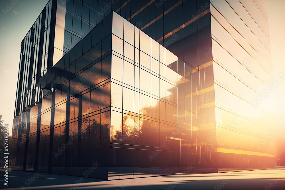 Contemporary high rise office building with a glass facade in morning ...