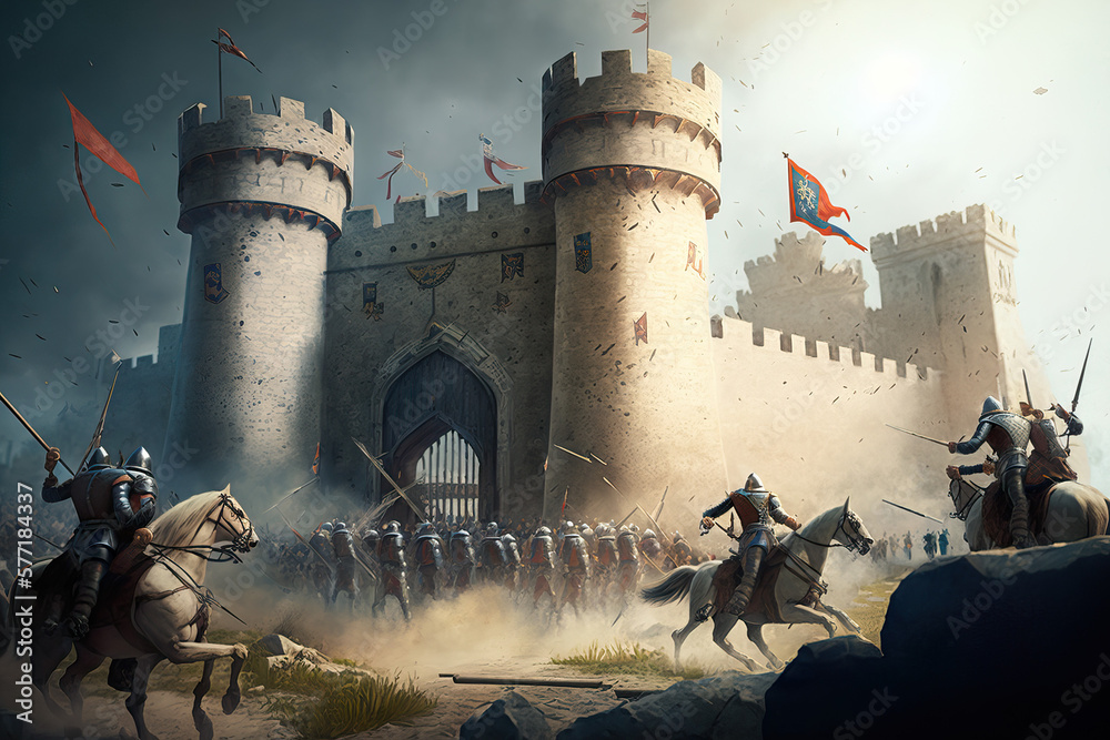 Medieval Battle: Knights and Soldiers in Siege of Castle Generative AI ...
