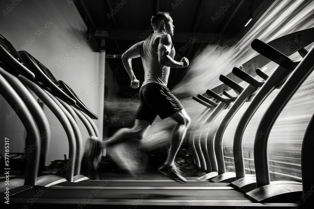 Man running on a treadmill in gym. Strong muscles. Training in gym ...