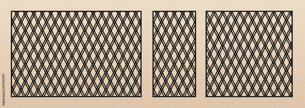 Laser cut patterns. Vector set with abstract geometric grid, diamond ...