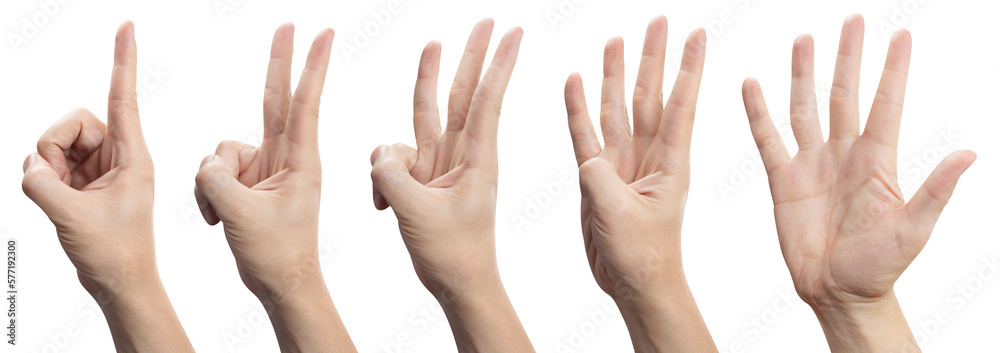 Foto de Hands set showing number signs from 1 to 5, cut out do Stock ...