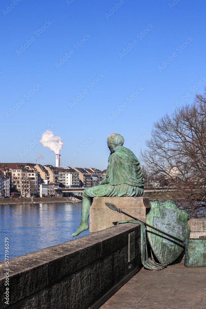 Basel, Switzerland - Feburary 21, 2023: The bronze statue "Helvetia on ...
