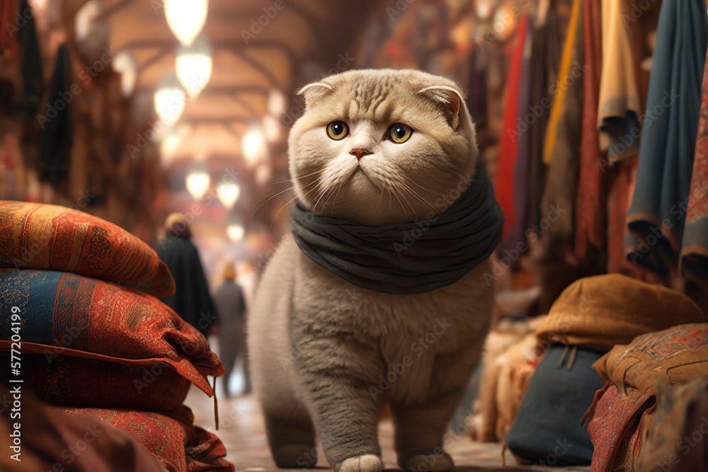 Scottish fold exploring bazaar in morocco, concept of Cultural Exchange ...