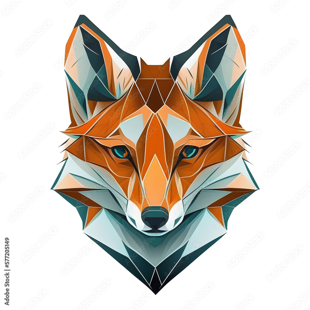 Geometric fox head with bold lines and flat colors made with Generative ...