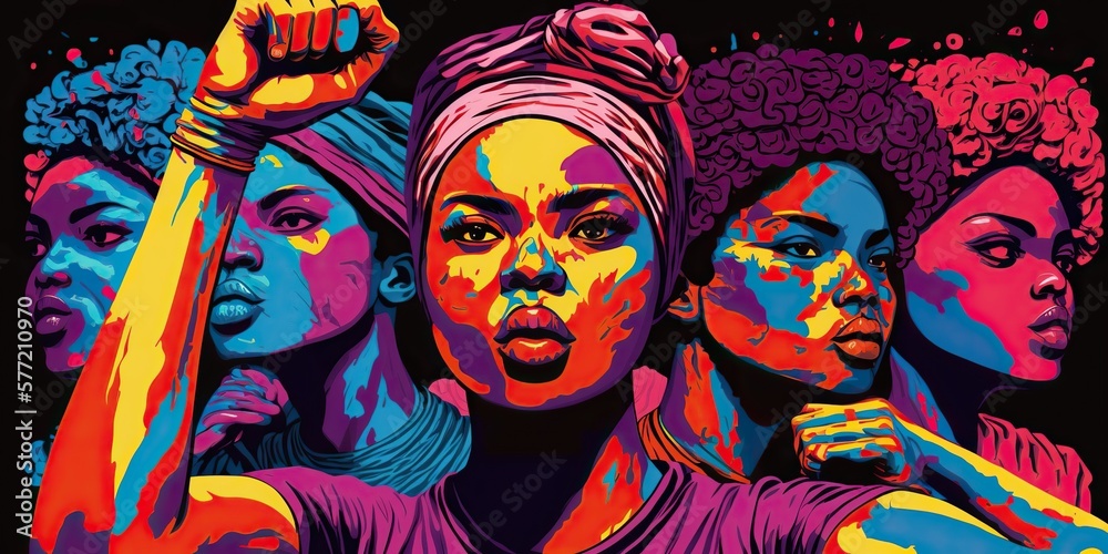 burst of vibrant hues representing strength and resilience of women ...