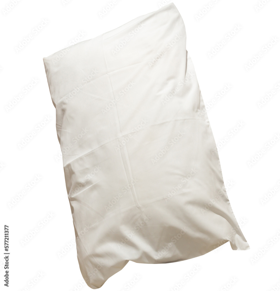 White crumpled pillow with case after guest's use at hotel or resort ...