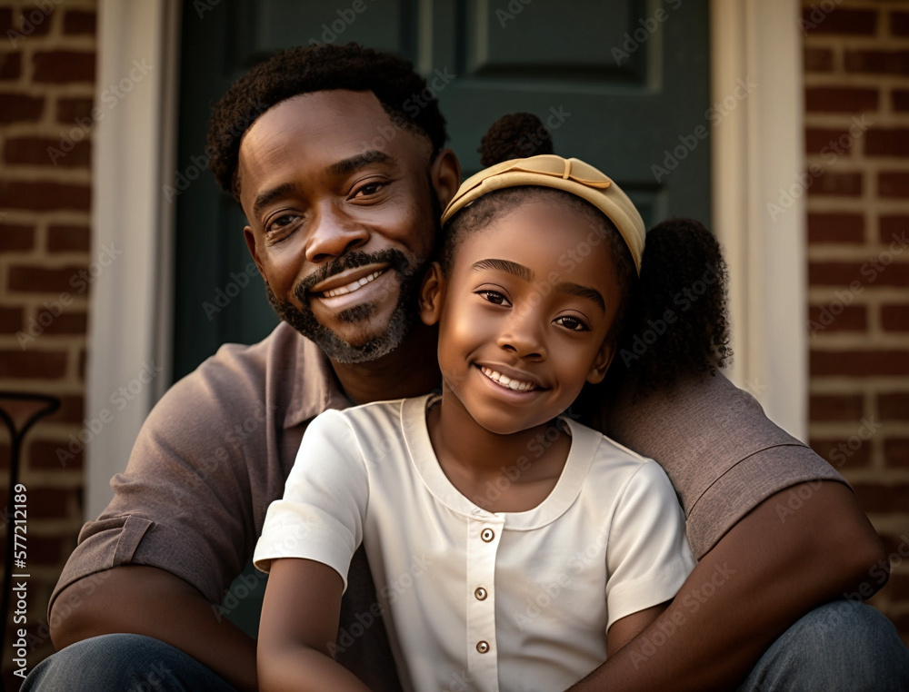 Close-up portrait of loving black father and young daughter sitting ...