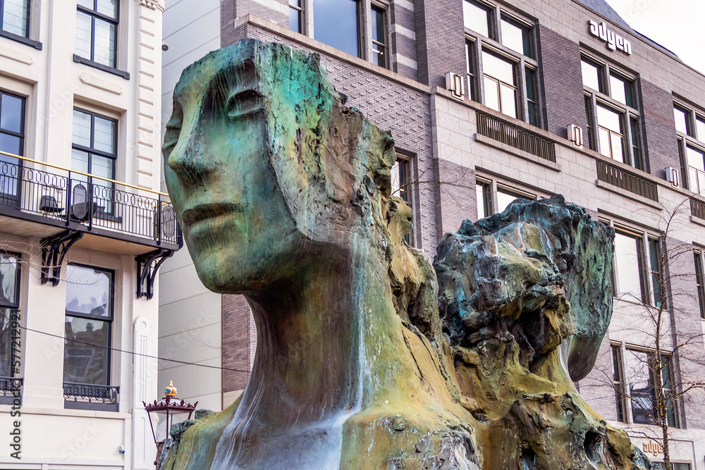 Amsterdam Rokinfontein “Two Immovable Heads” (2017) located on the ...