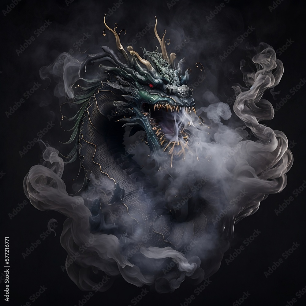 Dragon in smoke. Smoke and Fire. Dragon with smoke on a dark background ...