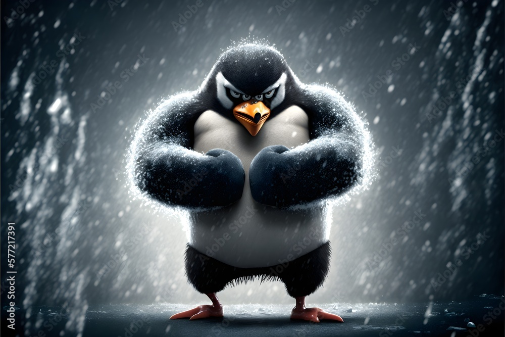 Crazy Penguin Flaunts Muscular Build in Full Body Shot Stock ...