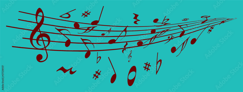 Music notes and staff stream out of a section of piano keyboard in this ...