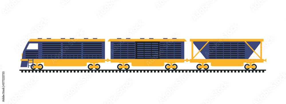 Train with boxes. Logistics and transportation of heavy loads on rails ...