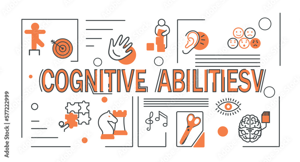 Cognitive abilities banner. Collection of icons for website. Puzzles ...